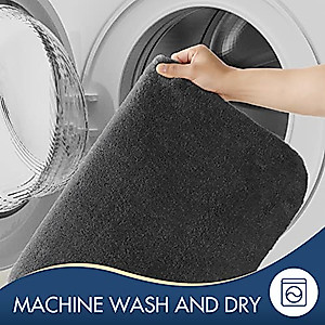 Yimobra Memory Foam Large Bathroom Rugs,Microfiber Bath Mat, Plush Shaggy Shower Mat for Bathroom,Fluffy Comfortable Water Absorbent Carpet, Non-Slip, Machine Washable,(Dark Grey, 44 X 24 Inches)