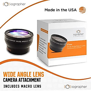 iOgrapher 37mm Wide Angle Lens for iPhone and Smartphones - Clip On Macro Lens and Wide Phone Lens - Macro Lens for iPhone and Other Smartphones - Camera Lens for Phone - Comes with Leather Case Bag