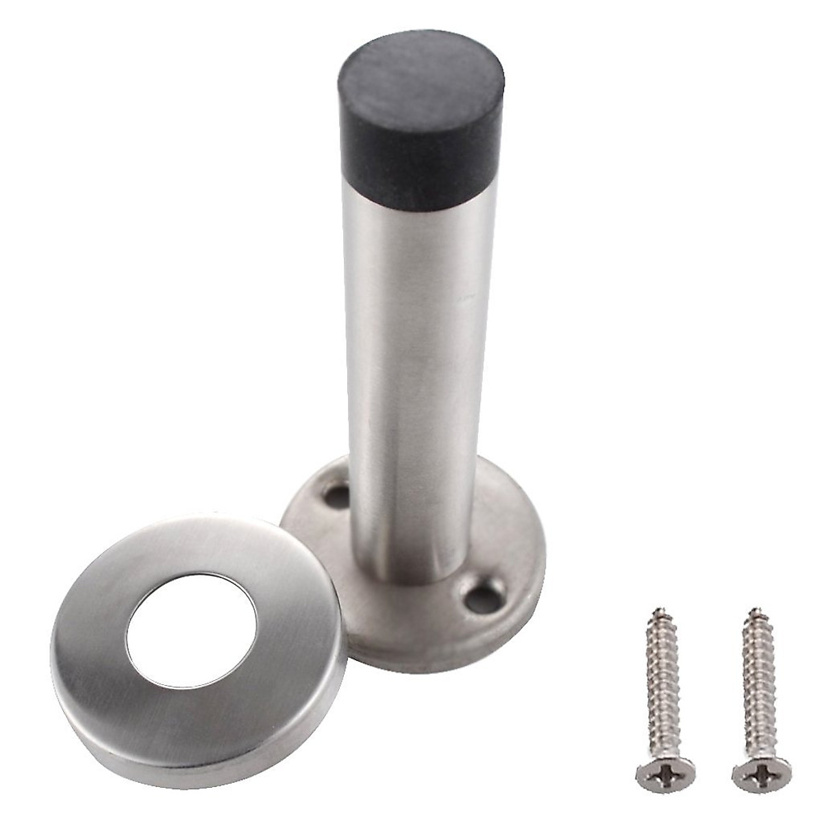 Sumnacon Stainless Steel Door Stopper with Sound Dampening Rubber Bumper - 10 pcs Wall Mount Door Stop, Contemporary Safety Door Holder with Hardware Screws, Brushed Finish, 3.5 Inch in Height