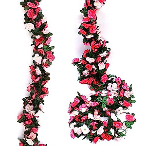 6pcs 49.2 FT Artificial Rose Vines Hanging Rose Flower Garlands,Faux Silk Floral and Leaves,Fake Ivy Garland for Room Wall Backdrop Wedding Arch Garden Party Background Decor (Pink)