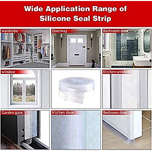 Weather Stripping Door Seal Strip,8M/26ft Door Strip Bottom for Doors Silicone Sealing Sticker Adhesive for Doors and Windows Gaps of Anti-Collision Silicone (25MM, Transparent)