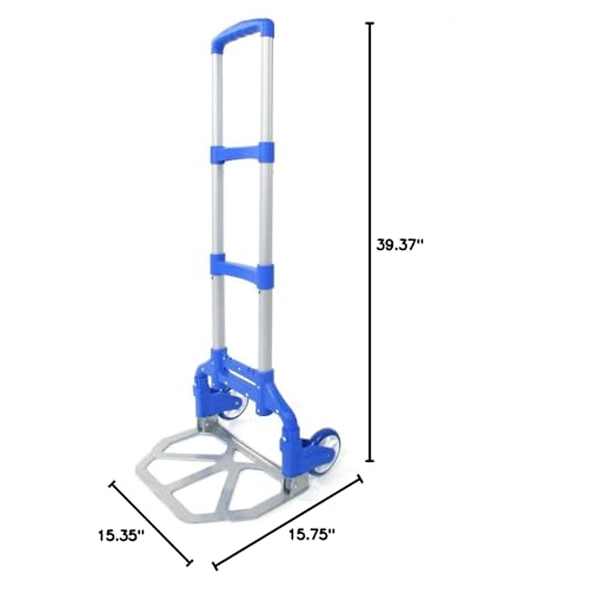 Portable Folding Hand Truck Aluminium Luggage Trolley Cart and Dolly 165 lbs Capacity with Bungee Cord, Telescoping Handle, PVC Wheels with Double Bearings for Travel Office Auto Moving (Blue)