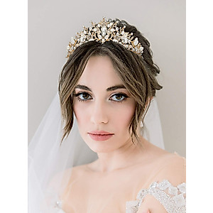 SWEETV Jeweled Wedding Tiaras and Crowns for Women, Metal Princess Tiara Queen Crown for Bride, Bridal Headpieces for Birthday Quinceanera Pageant Prom, Gold