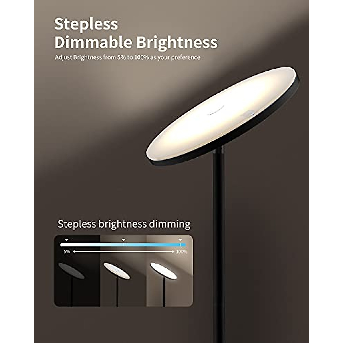 Floor Lamp, Nekteck Led Floor Lamps for Living Rooms, Bedrooms and Office, Torchiere Standing Pole Lamp with Modern Design and Touch Control, Tall room lamps with 30w/2000LM, 3000K Warm White