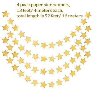 Whaline Star Paper Garland Gold Bunting Banner Hanging Decoration for Wedding Holiday Party Birthday, 660 Inches