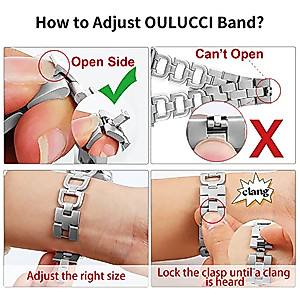 OULUCCI Stainless Steel Band Compatible with Apple Watch Band 38mm 40mm 41mm Women Iwatch Series 7, Series 8, Series 6, SE, Series 5, Series 4, Series 3,D-Shape Sport Strap (Silver)