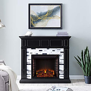 SEI Furniture Drovling Marble Tiled Electric Fireplace, Black-White-Gray
