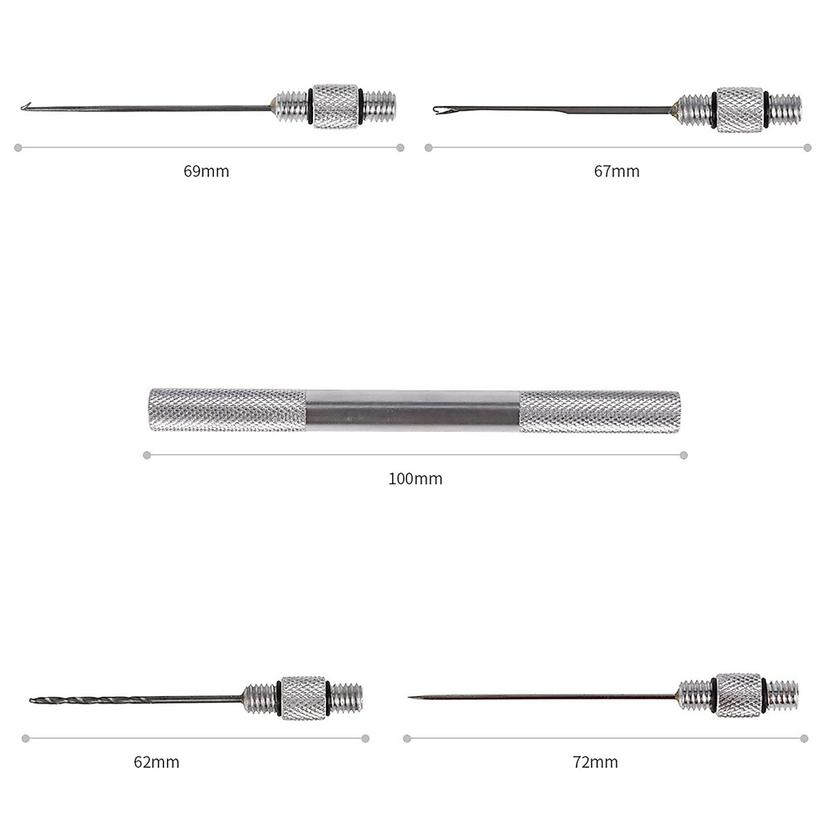 sknsalfew Carp Fishing Rigging Bait Needle Tool Set, 5-in-1 Carp Fishing Tackle Kit, Bait Boilie Drill Stringer Needle with Nonslip Aluminum Alloy Handle