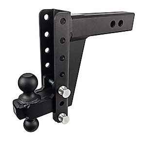 BulletProof Hitches 2.5" Adjustable Heavy Duty (22,000lb Rating) 8" Drop/Rise Trailer Hitch with 2" and 2 5/16" Dual Ball (Black Textured Powder Coat, Solid Steel)