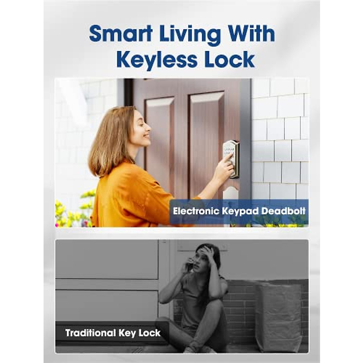 Keyless Entry Door Lock, Electronic Keypad Deadbolt with Handle, Auto Lock Front Door Handle Sets, Easy to Install, 50 User Codes, Security Waterproof Smart Locks for Front Door, Home/Hotel Use