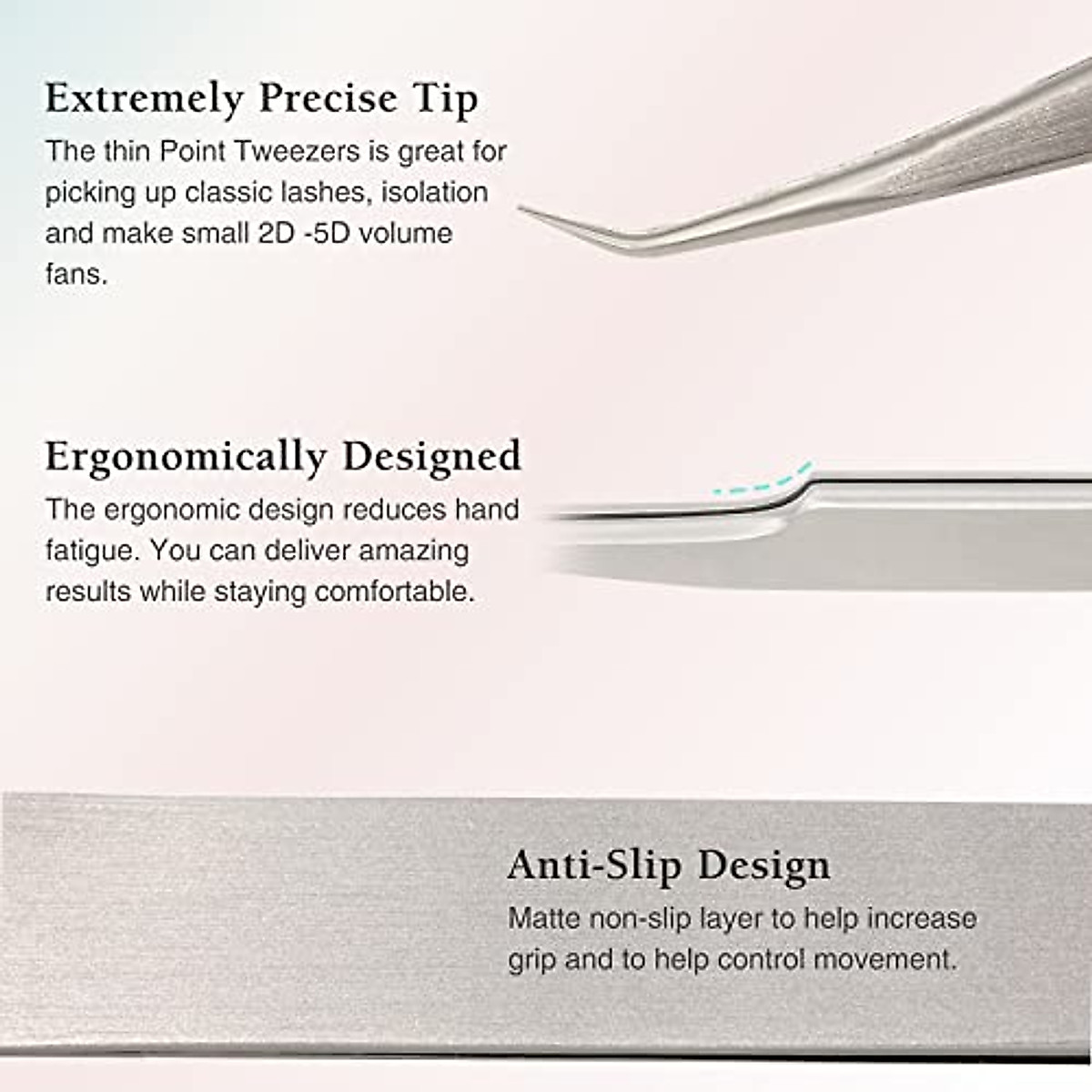 Eyelash Extension Tweezers for Individual and 3D 5D 6D Volume Lashes Curved Point Professional Stainless Steel Precision Lash Extension Tweezers