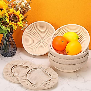 Patelai 10 Pieces Banneton Bread Proofing Basket Round Sourdough Proofing Basket Banneton Basket Dough Bowl with Liners and Scrapers for Home Making Bread Bakers Baking(8.5 Inch)