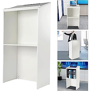 Podium Stand Modern Lecterns Wood Podium Stand Floor Standing Teacher Podiums W/Spacious Shelves Reception Desk Portable Podium Stand Has Many uses