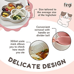 Firgi MEOW MEOW Taupe Brown Kids Divided Suction Plates for Baby with Toddler Non-Slip Design Plates Baby Led Weaning Supplies BPA Free Unbreakable Food Grade Silicone Tray Korea Made