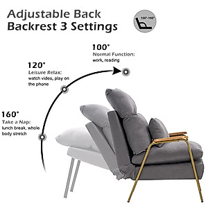 MCombo Accent Recliner with Ottoman, Fabric Arm Club Chair with Metal Legs, Adjustable Backrest and Pillow, Single Sofa Chair for Living Room Bedroom 4058 (Dark Grey, Golden Frame)