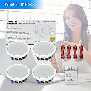 Herdio 6.5 inch 640 Watts Ceiling Speakers 2 Way Flush Mount Passive Perfect for Office,Kitchen,Living Room,Bathroom(4 Speakers)