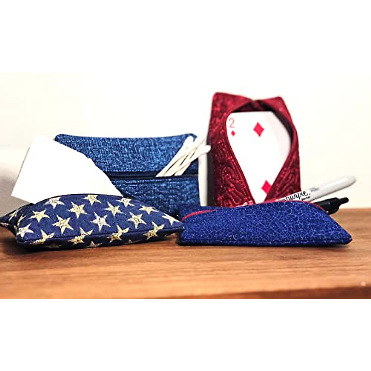 Tissue Pouch Zipper Enclosed Fabric Travel And Purse Tissue Holder (Blue, Stars)