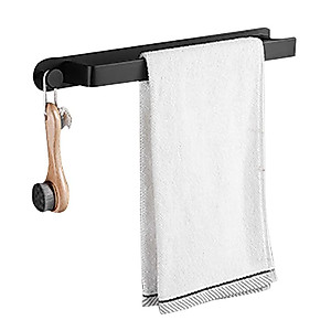Towel Bar,15.75in Towel Holder Wall Mounted Stainless Steel Towel Rack Thicken 2.5in No-Drill Towel Rack with 1 Hook for Bathroom Matte Black (Black)