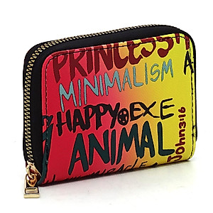 Mizuba Multi Graffiti Print Accordion Card Holder Wallet Small Credit Card Holder Cash Coin Carry Wallet (Black)