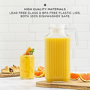 JoyJolt 60oz Glass Pitcher with Lid (2 Lids) - Beverage Serveware and Storage Container for Hot Liquids or Cold Drinks. Fridge Pitcher, Juice Container, Water Jug, Iced Tea Pitcher or Milk Pitcher