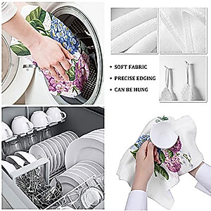 Savannan Dish Cloths for Kitchen, Watercolor Blue and Purple Hydrangea Flower Bloosom Painting White,Super Soft and Absorbent,Reusable Polyester Towels for Home,Kitchen,18"x28", 1 Pack