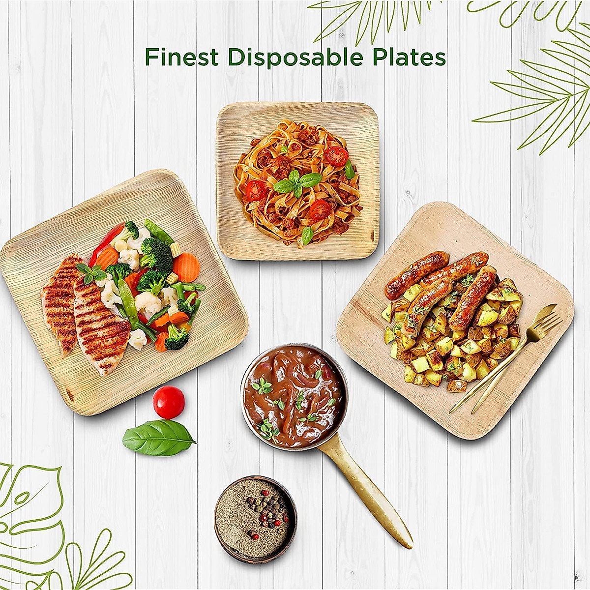 TRULY ECO 8 Inch 40 Square Palm Leaf Plates – Compostable, Biodegradable, Eco-Friendly – Like Bamboo Disposable Plates for Party, Wedding, Picnic – Sturdy, Heat Proof & Leak Proof
