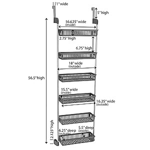 Household Essentials 2150-1 Over The Door Storage Shelves 6-Tier | Grey