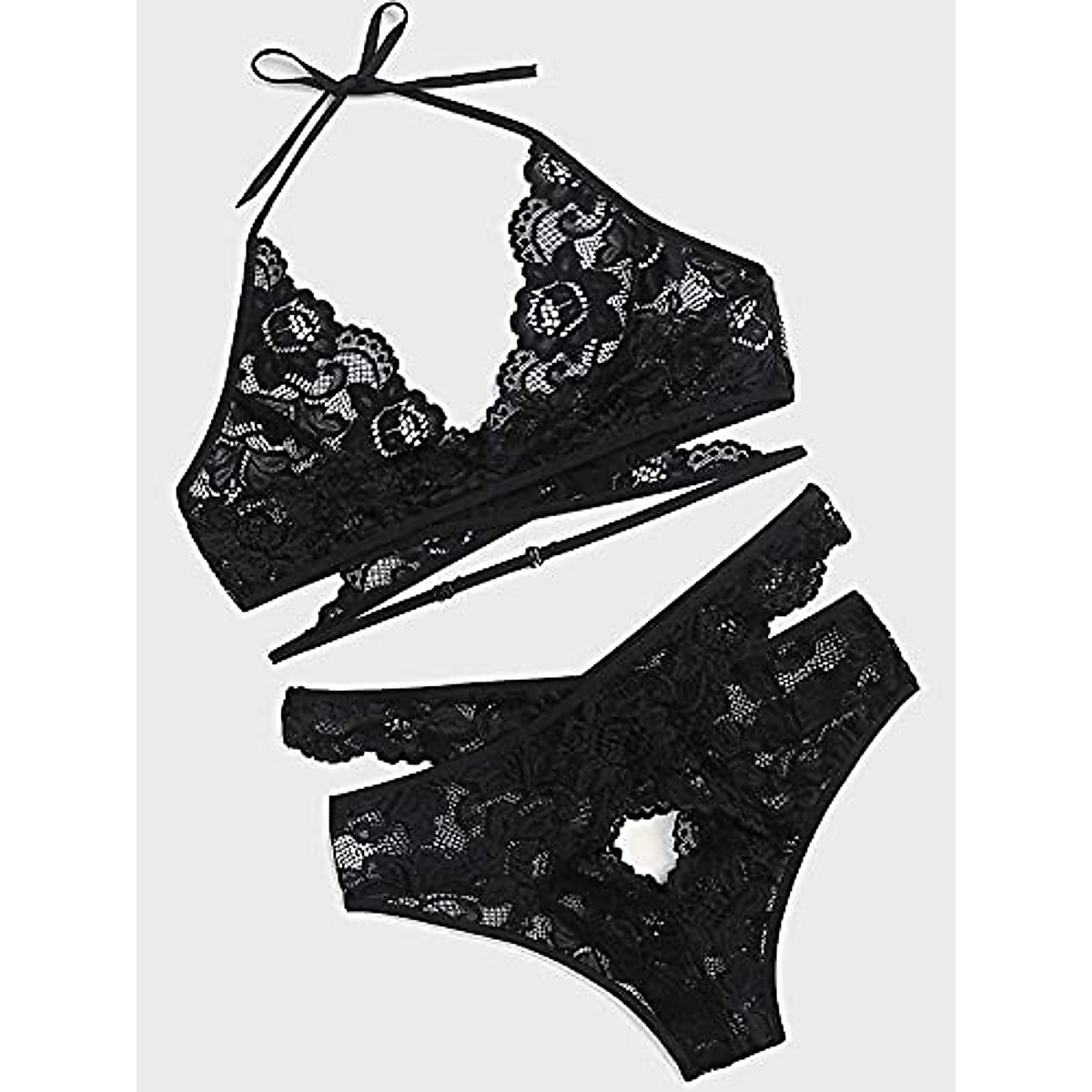 Donnalla Women Sexy Lingerie Set Two Piece Lace Bra and Panty Set Babydoll Sleepwear, Black, Large