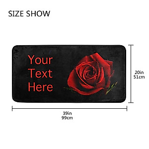 Custom Red Rose Kitchen Rug Flower Door Mat Bath Rug Personalized Your Text on Home Decor Floor Mat for Kitchen Living Bedroom 39 x 20 Inch