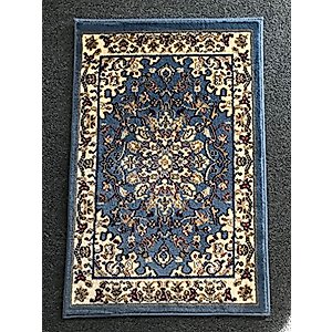 Deir Debwan Traditional Oriental Door Mat Area Rug Blue Persian (330,000 Point) Design 603 (2 Feet X 3 Feet)