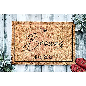 Modern Script Housewarming Gift | Wedding Gift | Custom Doormat | Premium Quality, Thick 100% Coir Coconut Husk Front & Made in the USA - Doormat