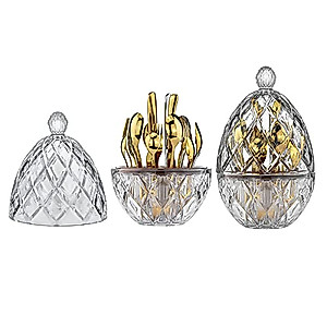 Silverware Set Flatware 24-Piece for 6,Glass Egg-shaped Organizer，Stainless Steel Tableware Cutlery Set，Kitchen Utensils，Spoon and Fork Set,Dishwasher Safe