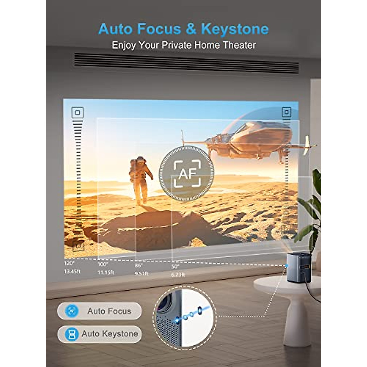 Projector, Leapwell Android Auto Focus Native 1080P Movie Projector with WiFi and Bluetooth 600 ANSI Lumens, Smart Portable Video Projectors with 5000+ Apps 4K Support, for Home Theather and Outdoor