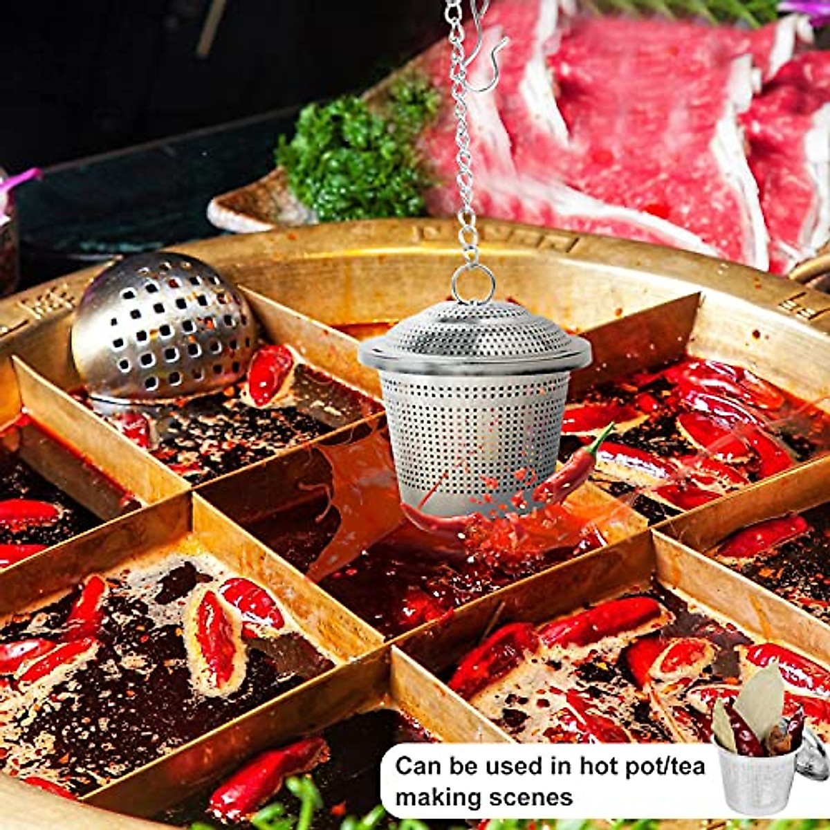 KUFUNG Tea Ball Infuser - Stainless Steel Tea Infusers For Loose Tea With Chain Hook & Saucer - Extra Fine Mesh Tea Strainer For Brew Tea, Spices & Seasonings (L)