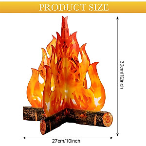 Fake Campfire Decoration - 3D Cardboard Fake Fire Centerpiece with Artificial Flames for Camping, Classroom Parties, Bachelorette Celebrations & More - Vibrant Red Orange Camp Fire Decor (STYLE01)