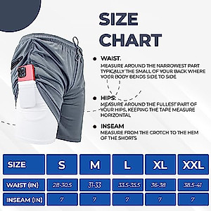 Panther Sports Apparel Men's Athletic Shorts for Gym, Workout, Running, Fitness, with Compression Liner, Lightweight, Quick-Dry, Zipper Pockets, 7-inch Inseam, Dark Grey, XL