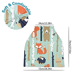 Animal Fox Bear Rabbit Nursing Cover Breastfeeding Scarf, Stretchy Infant Carseat Canopy Multi-use Stroller Cover Car Seat Cover for Baby Girl Boy