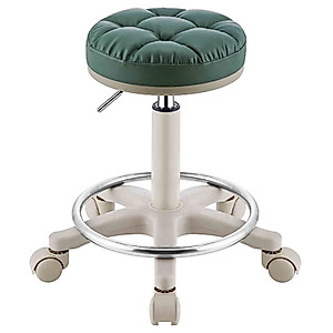 LWBLJX Round Roll Bar Stool with 360° Swivel Wheels, Medical Counter Beauty Salons Adjustable Chair, PU Leather and Stainless Steel Foot Pedals(Color:Green)
