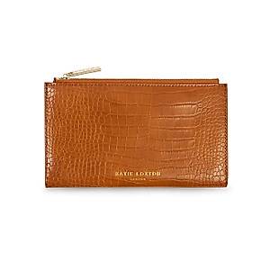 KATIE LOXTON Faux Crocodile Womens Small Vegan Leather Fold-out Purse Wallet Cognac