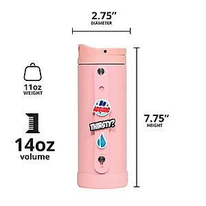 Elemental Iconic Kids Water Bottle with Straw Lid & Charms Strap, Leak-Proof When Closed, Triple Insulated Stainless Steel Reusable Thermos Water Bottle - 14oz, Rose