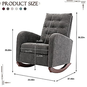Upholstered Rocking Chair for Nursery, Accent Glider Rocker with Side Pocket, Comfy Armchair with Tall Backrest and Double Layer Cushion, Baby Nursery Glider for Living Room, Bedroom (Dark Grey)