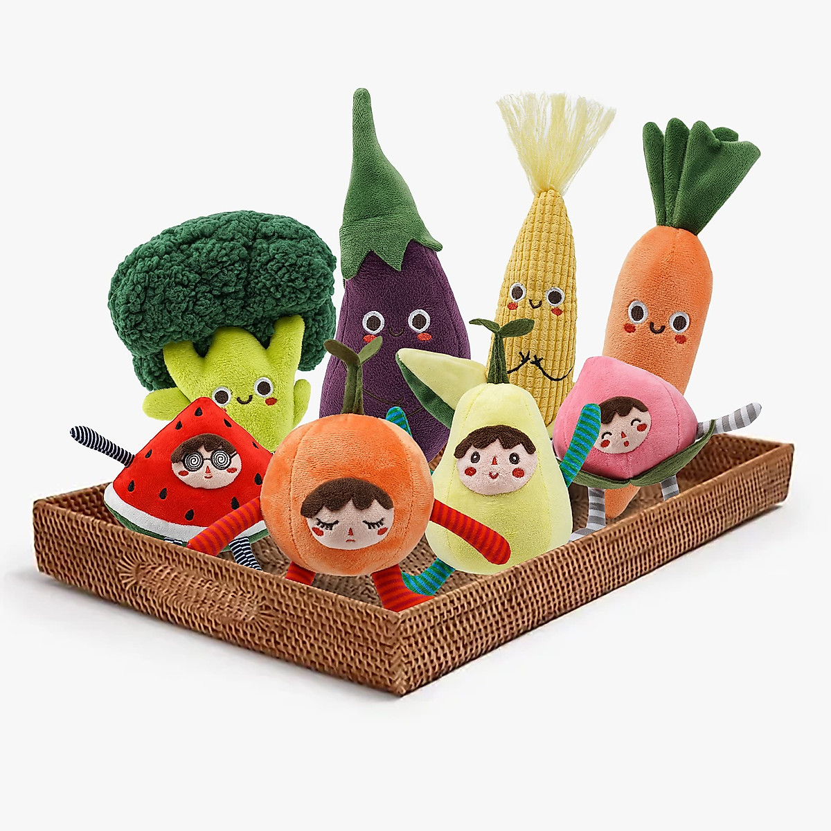 Nleio Vegetables Food Plush Toys, 4-Piece Cute Plush Stuffed Toy with Carrot/Broccoli/Corn/Eggplant, Pretend Food Plush Toy, Early-Learning Skills, Cute Plush Toys for Kids Ages 0+