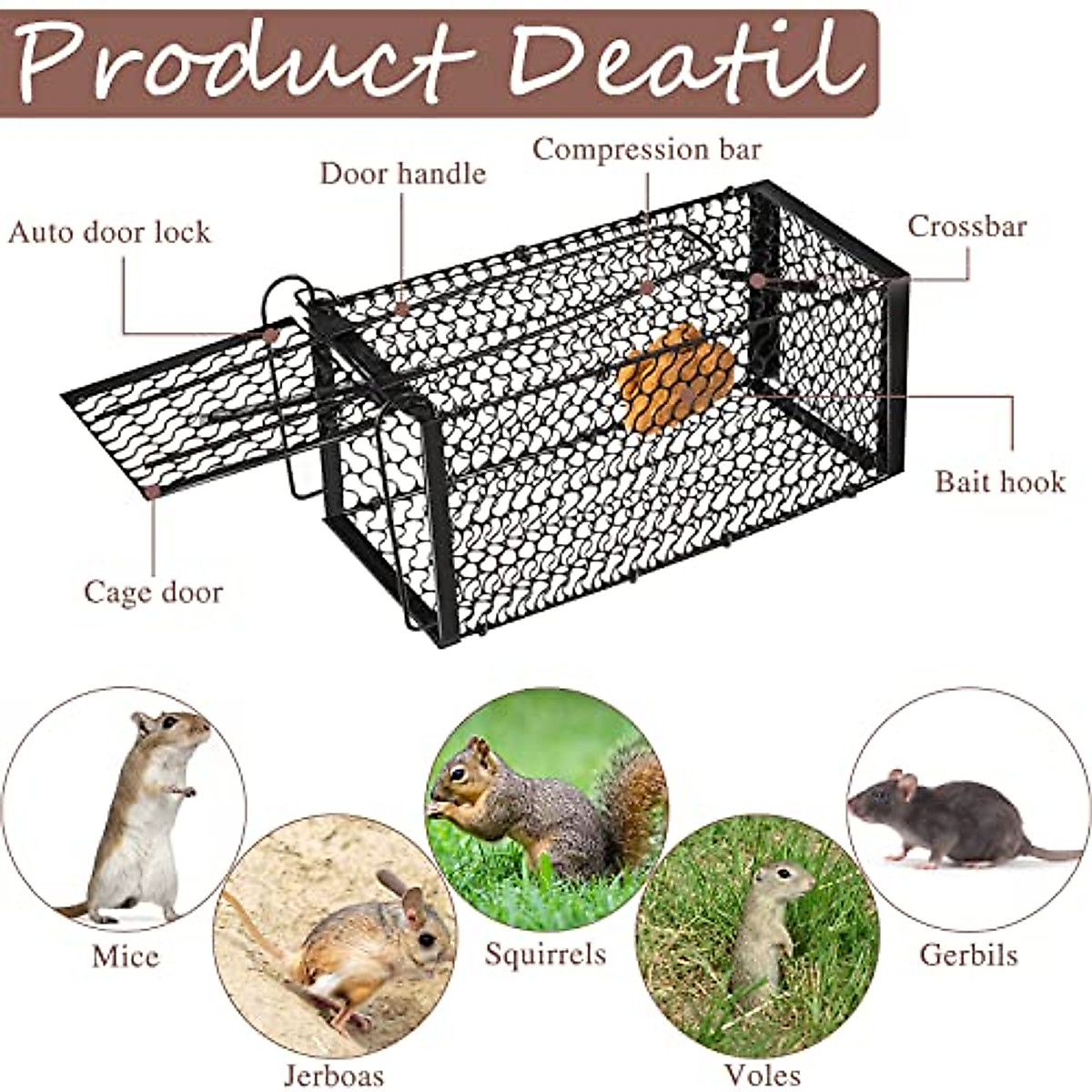 Humane Rat Trap Chipmunk Squirrel Rodent Trap Foldable Mouse Trap Small Live Animal Mouse Voles Hamsters Live Cage Rat Mouse Cage Trap for Mice Easy to Catch and Release, 9.4x4.7x4.7 Inches (4 Pcs)