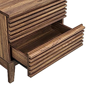 Modway Render Mid-Century Modern Two-Drawer Bedside End Table in Walnut