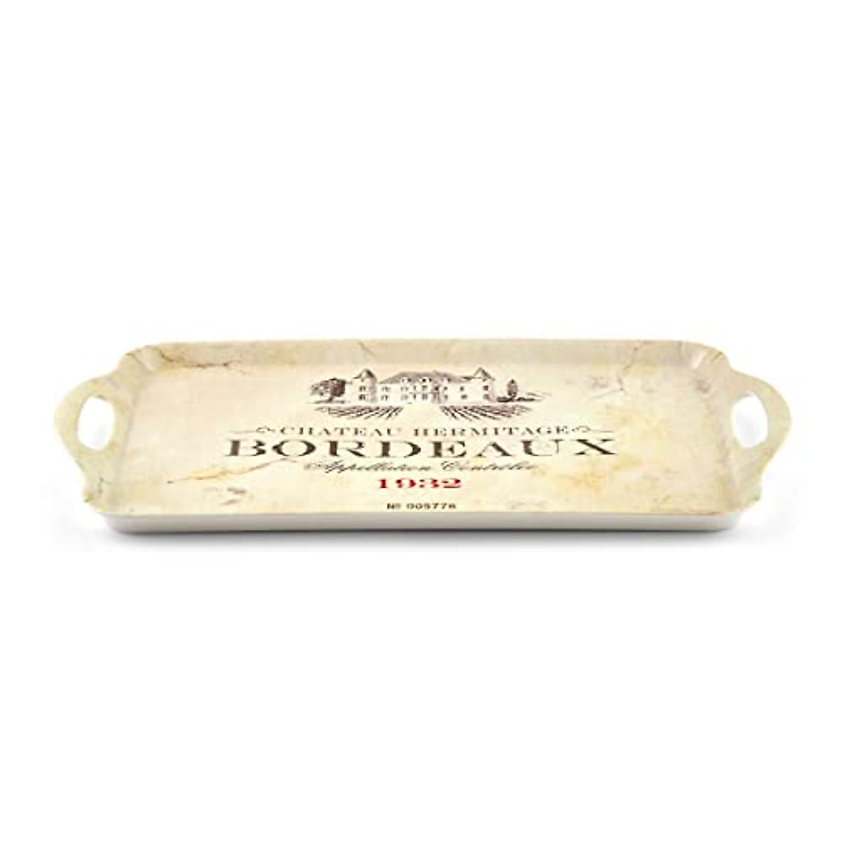 Pimpernel Vin de France Collection Large Handled Tray | Serving Tray for Lunch, Coffee, or Breakfast | Made of Melamine for Indoor and Outdoor use | Measures 18.9" x 11.6" | Dishwasher Safe