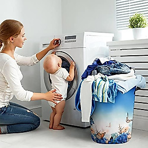 Hydrangea and Daisies Large Laundry Basket Hamper Bag Washing with Handles for College Dorm Portable