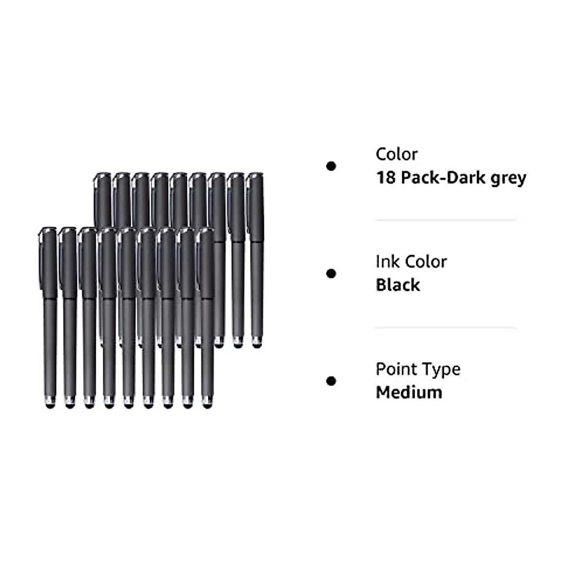 Black Gel Ink Rollerball Pens 1.0mm Gel Pens 2-in-1 stylus Pens 1.0mm Medium Point Pen for Office, Black gel ink(18 Pack-Grey)