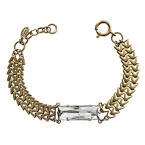 Catherine Popesco Goldtone Zigzig Chain Light Gray Rectangle Crystal Statement Bracelet, 1795G Shade