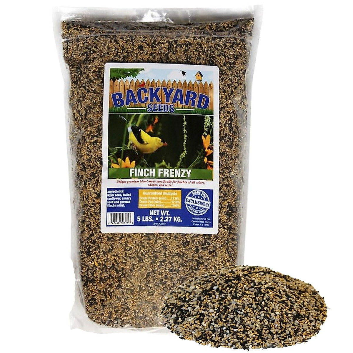 Backyard Seeds Finch Frenzy Mix for Outside Feeders, Year Round Wild Bird Seed for Goldfinches and Other Musical and Colorful Birds (5 Pounds)