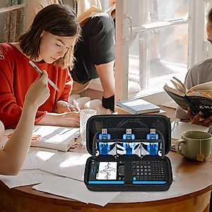 Supmay Hard Carrying Case for Texas Instruments TI-Nspire CX II CAS/TI-Nspire CX II Color Graphing Calculator, Storage Holder with Mesh Pockets for Charger Cable, User Manual and More, Black